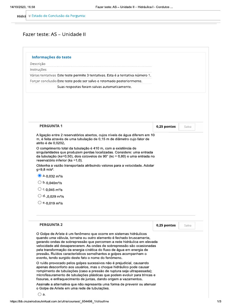 Hidraulica 1 Unicid AS2 | PDF