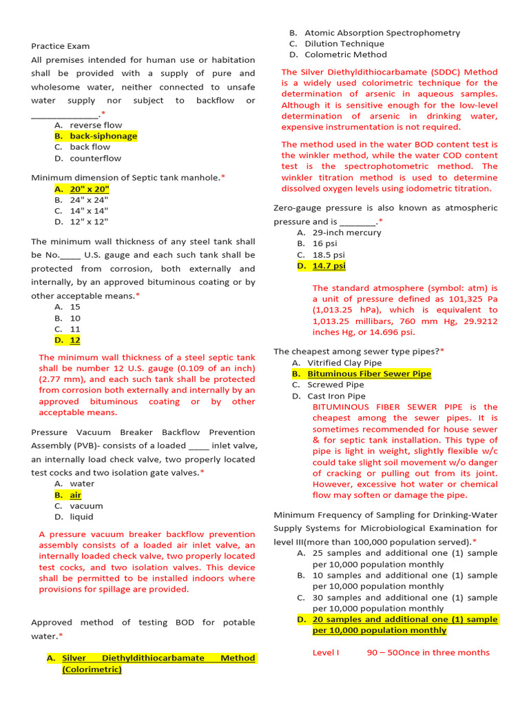 Plumbing and Water Quality Exam Guide | PDF | Plumbing | Pipe (Fluid ...