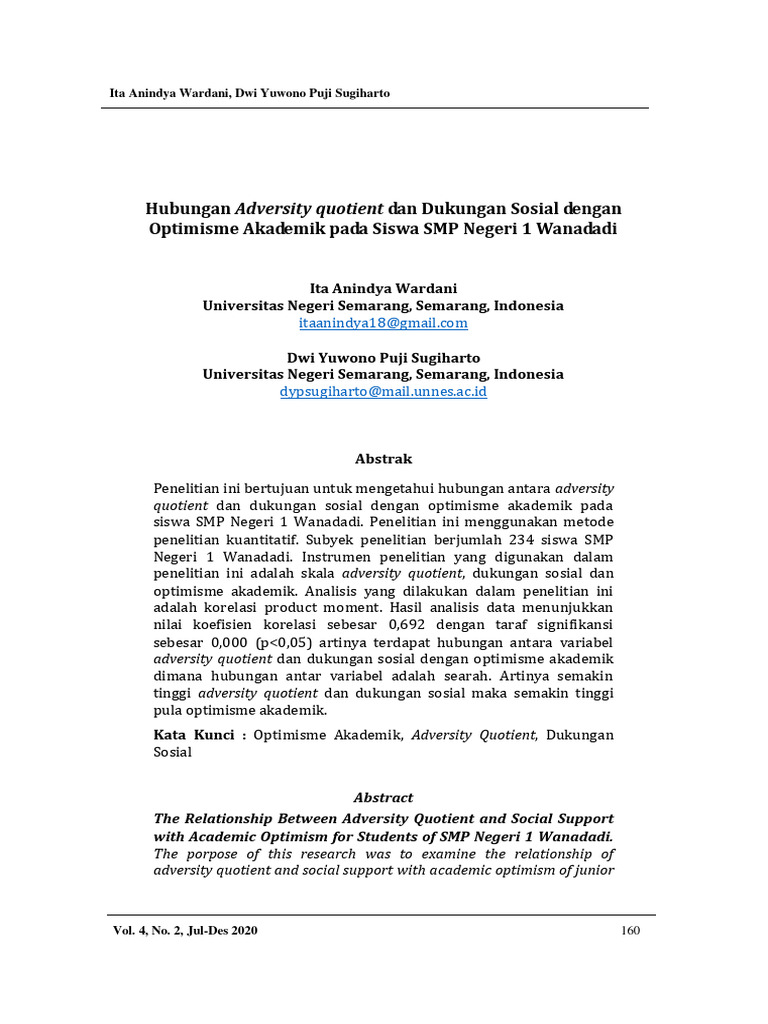 Hubungan Adversity Quotient dan Optimisme Akademik | PDF