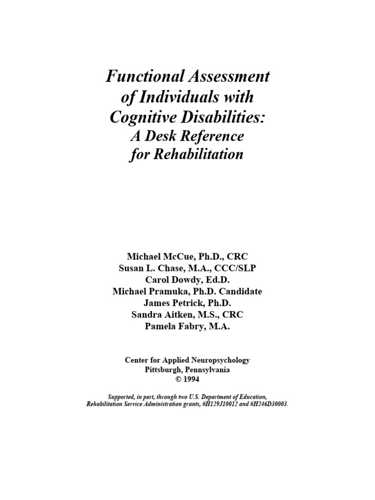 Functional Assessment of Individuals With Cognitive Disabili | PDF | Diagnostic And Statistical ...