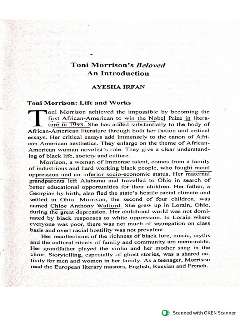 A Brief Intro To Beloved & Toni Morrison | PDF