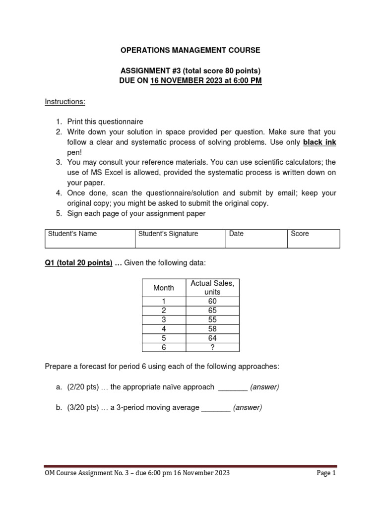 Assign No. 3 Questionnaire | PDF | Forecasting | Applied Mathematics