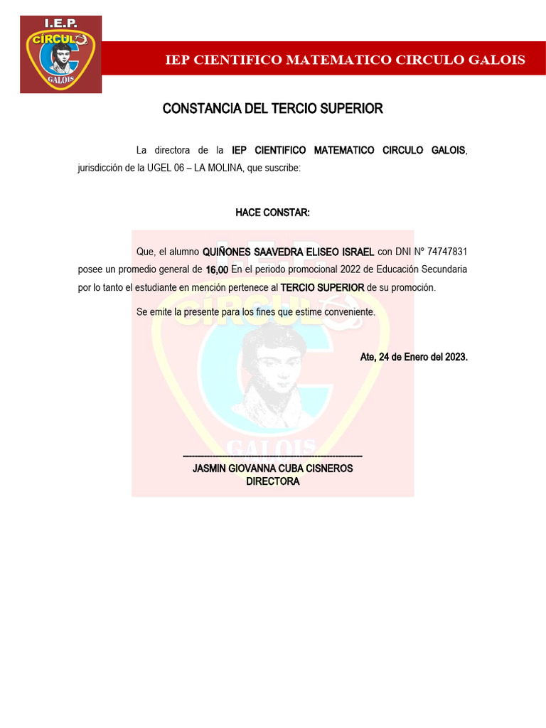 CONSTANCIA DEL TERCIO SUPERIOR | PDF