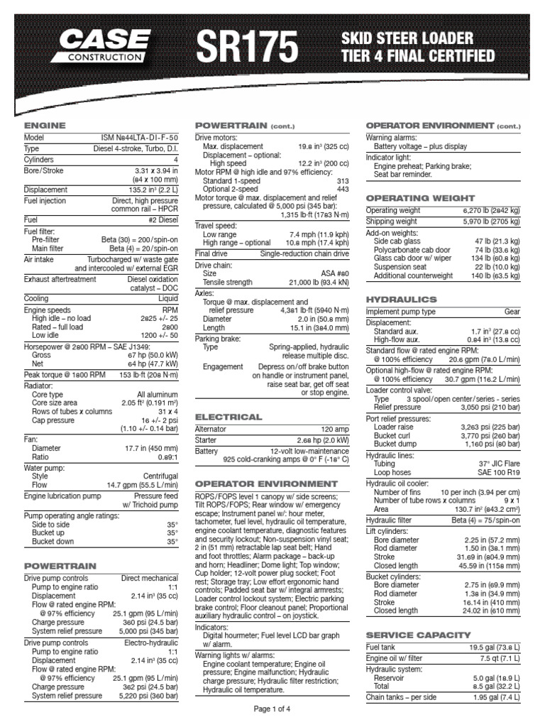 Skid Steer sr175 Specs Ea0fc | PDF | Horsepower | Tire