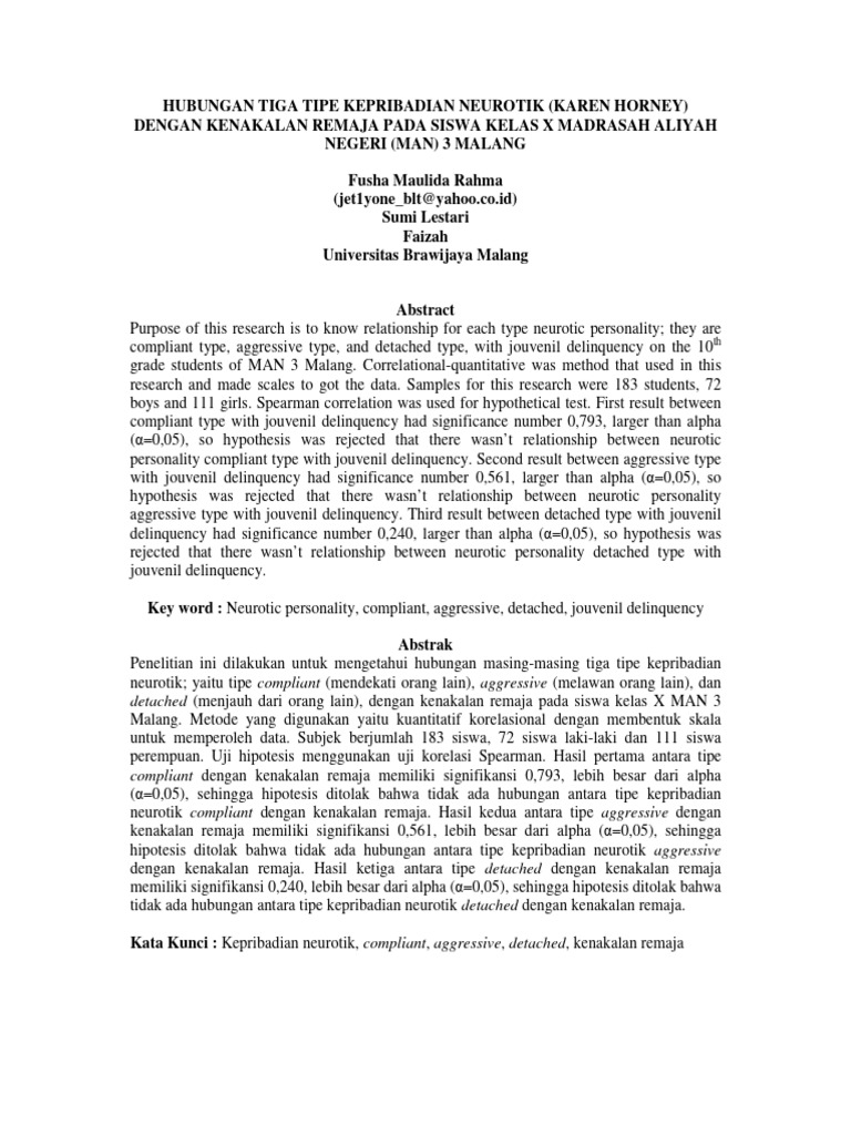 Hubungan Tiga Tipe Kepribadian Neurotik | PDF
