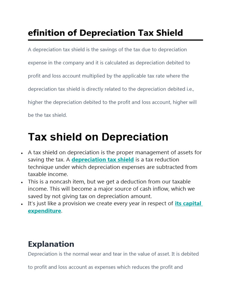 Depreciation Tax Shield | PDF | Depreciation | Expense