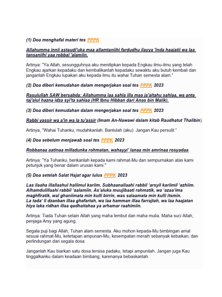 DOA UTK IKUT TES PPPK SEMOGA ALLAH IJABAH..AAMIIN... | PDF