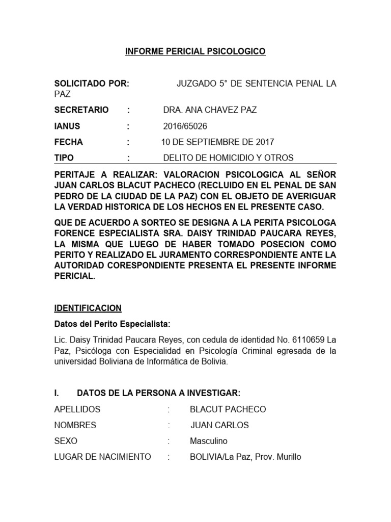 Informe Pericial Psicologico | PDF | Conceptos psicologicos | Sicología