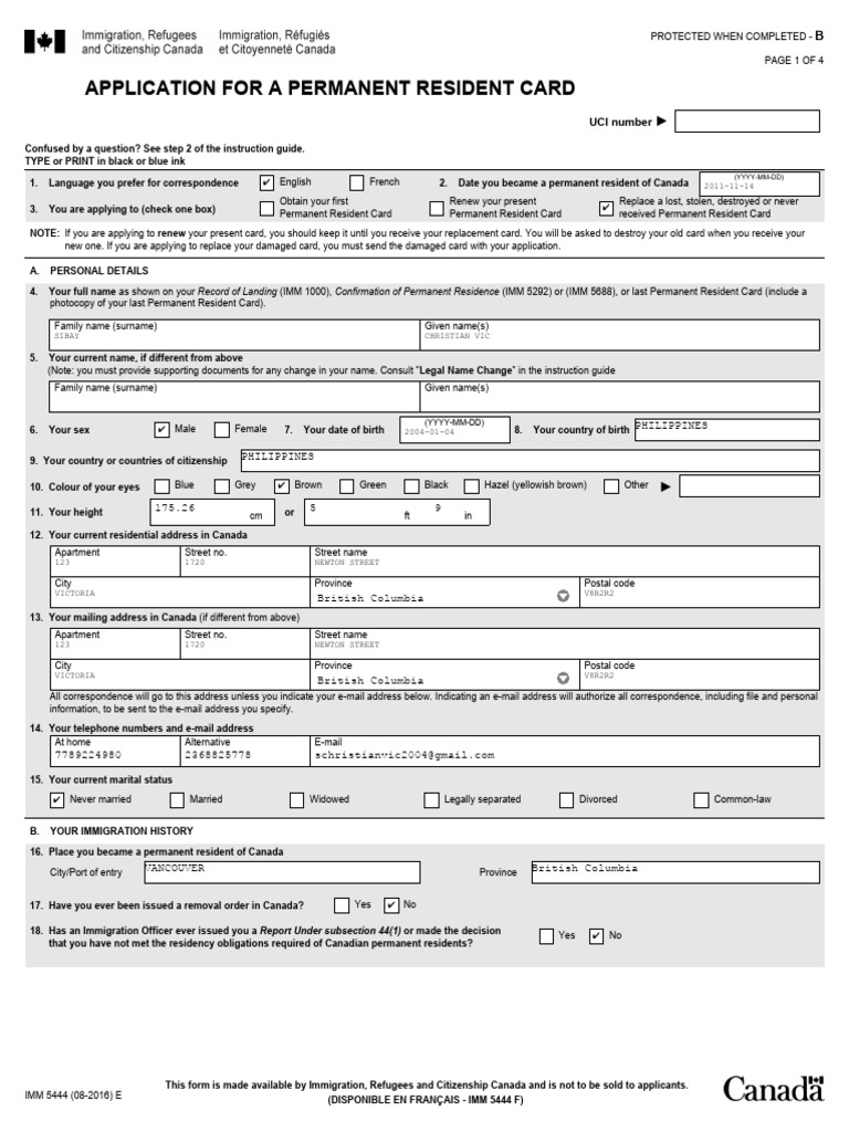 Permanent Resident Card Application Form | PDF | Justice | Crime & Violence