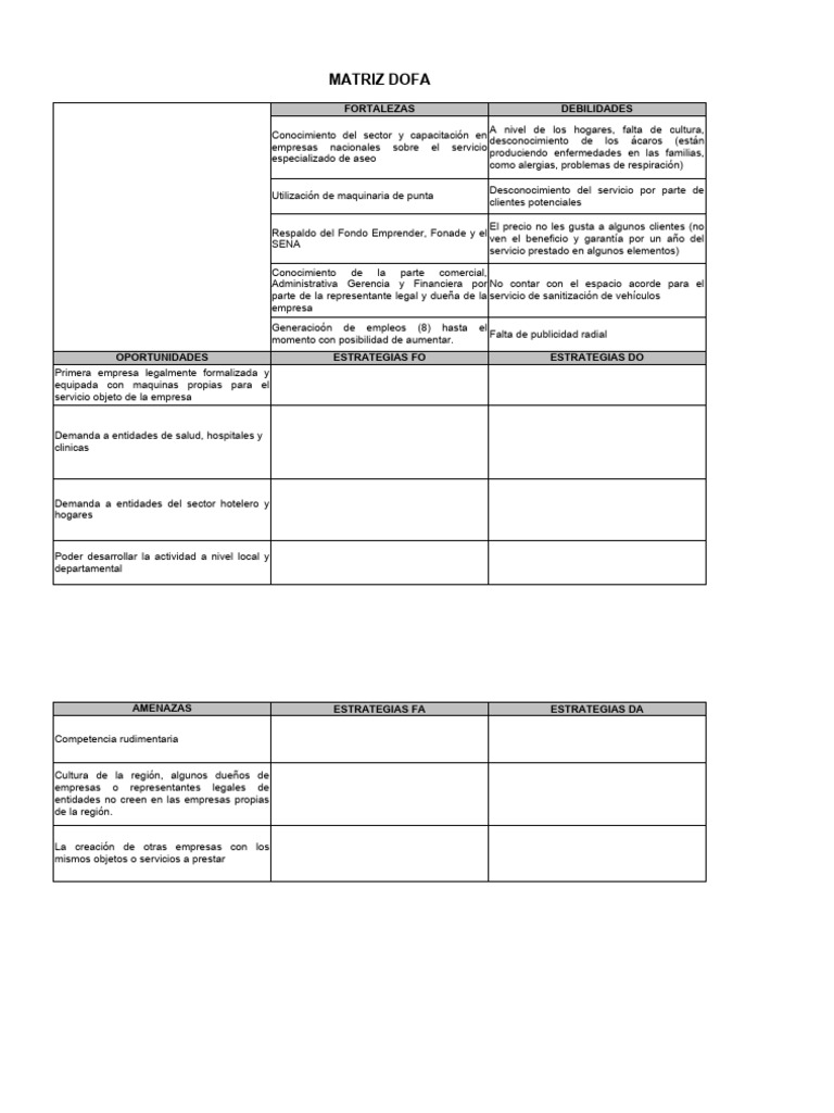 MATRIZ DOFA EMPRESA LA BURBUJA SAS | PDF | Business | Economias