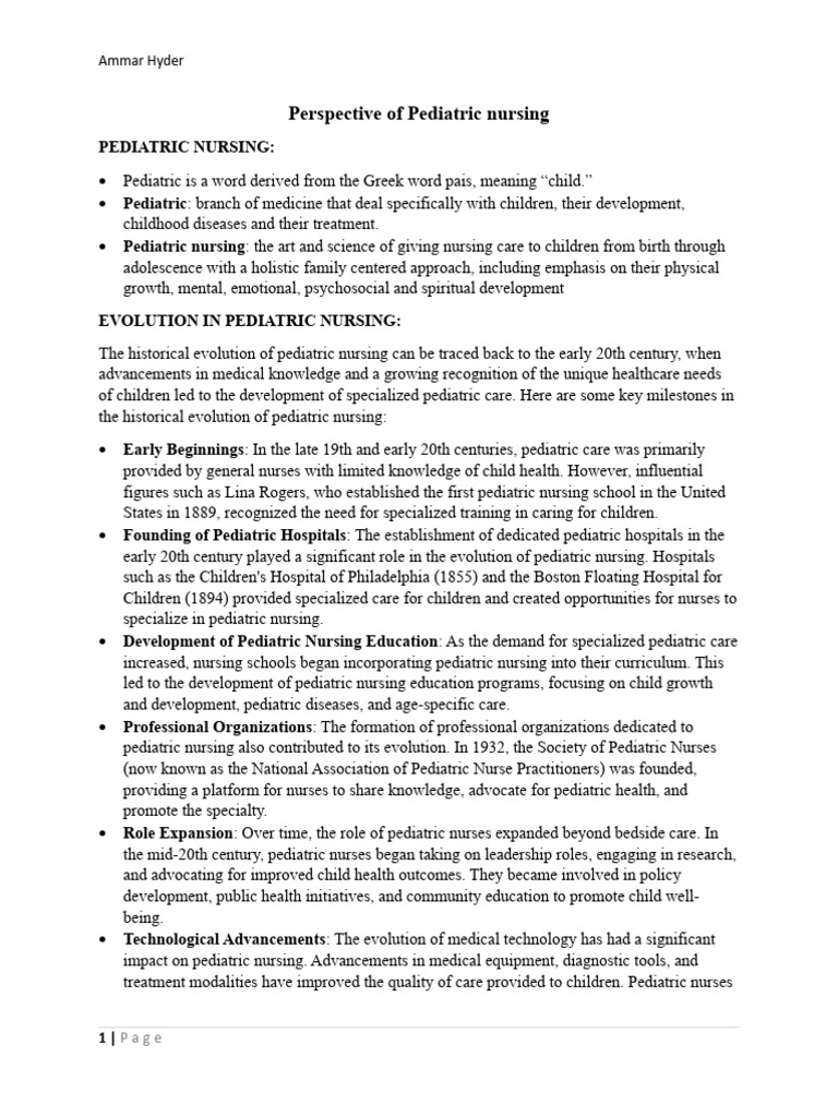 1 Perspective of Paediatric nursing | PDF | Nursing | Pediatrics