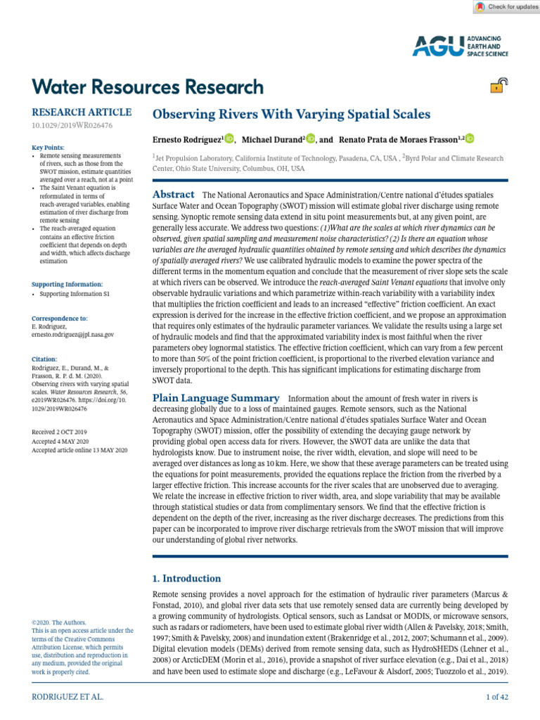 Water Resources Research - 2020 - Rodr Guez - Observing Rivers With ...
