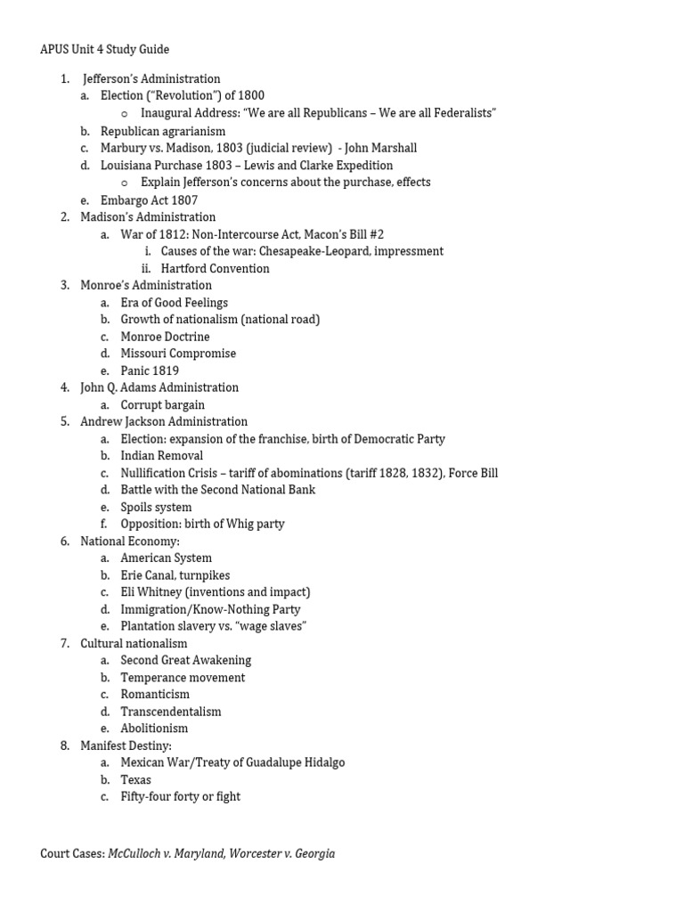 APUS Unit 4 Study Guide | PDF | History