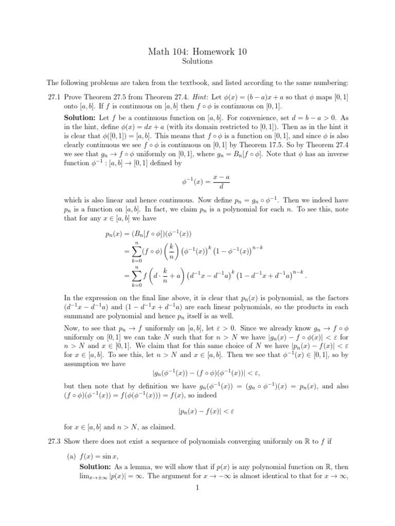 Hw10 Solutions Pdf Derivative Function Mathematics