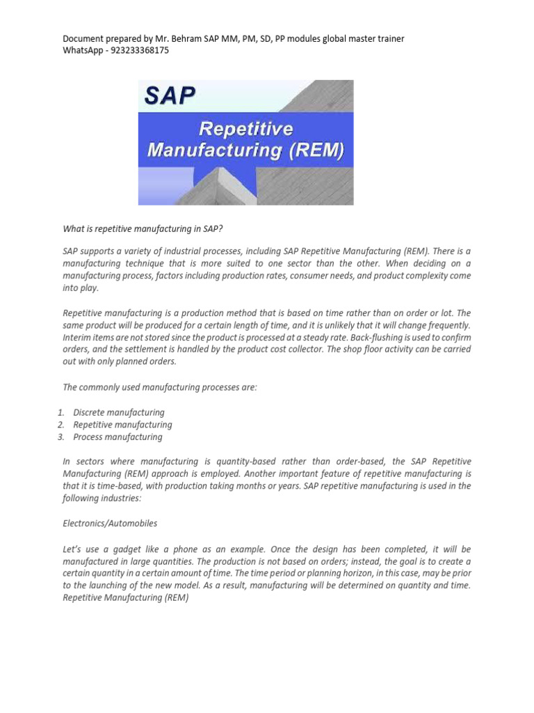 SAP Repetitive Manufacturing | PDF | Business Economics | Business Process