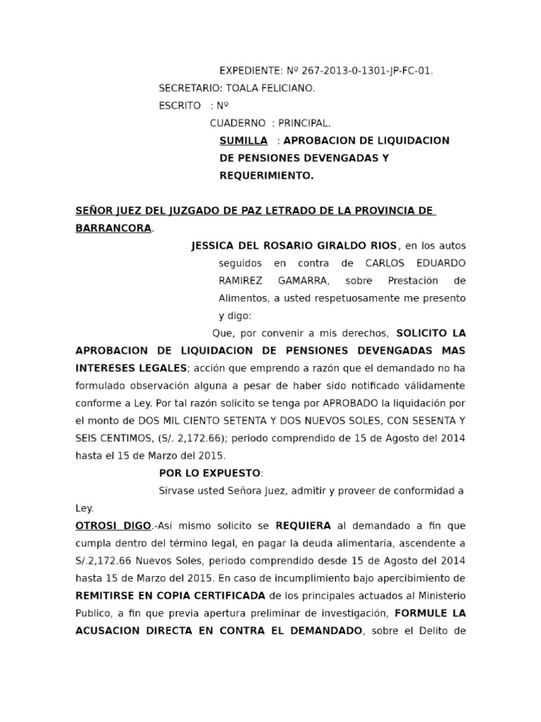 Aprobacion de Liquidacion de Pensiones Devengadas - TOAZ - INFO | PDF