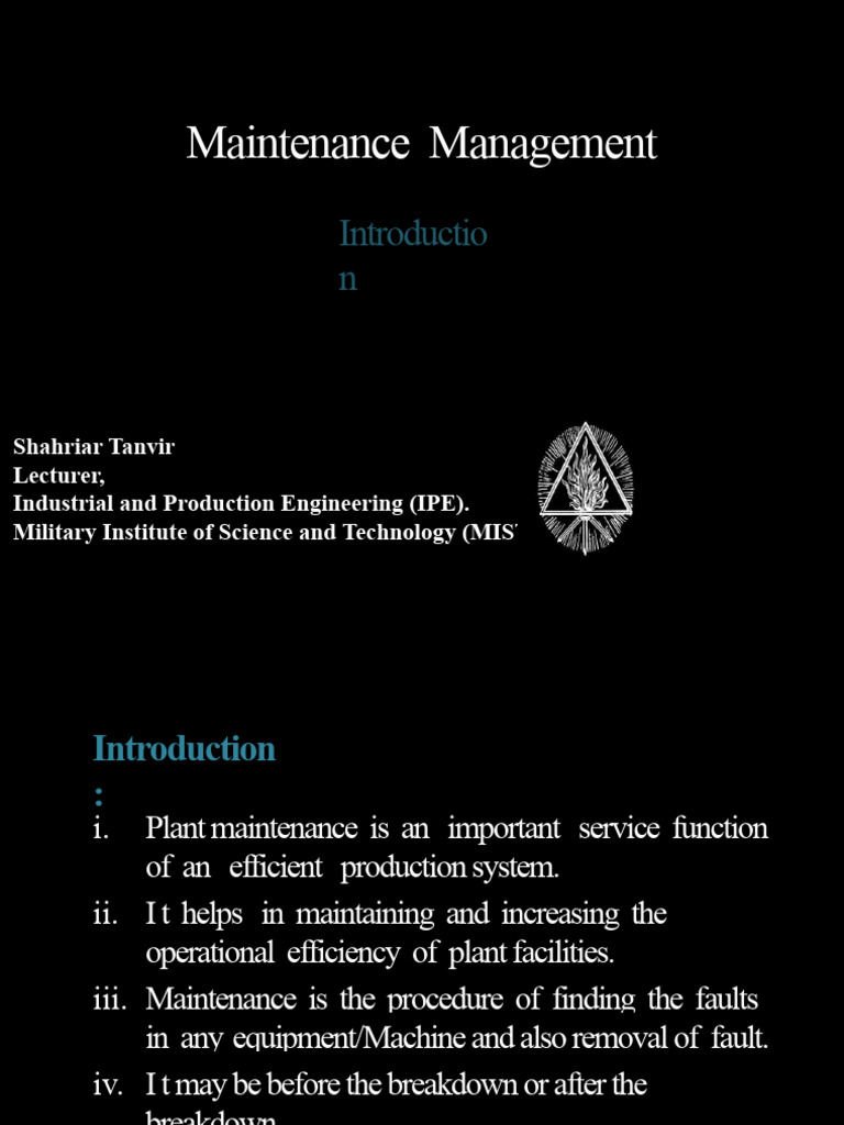 Maintenance Management - Lecture Slide | PDF | Physical Sciences ...