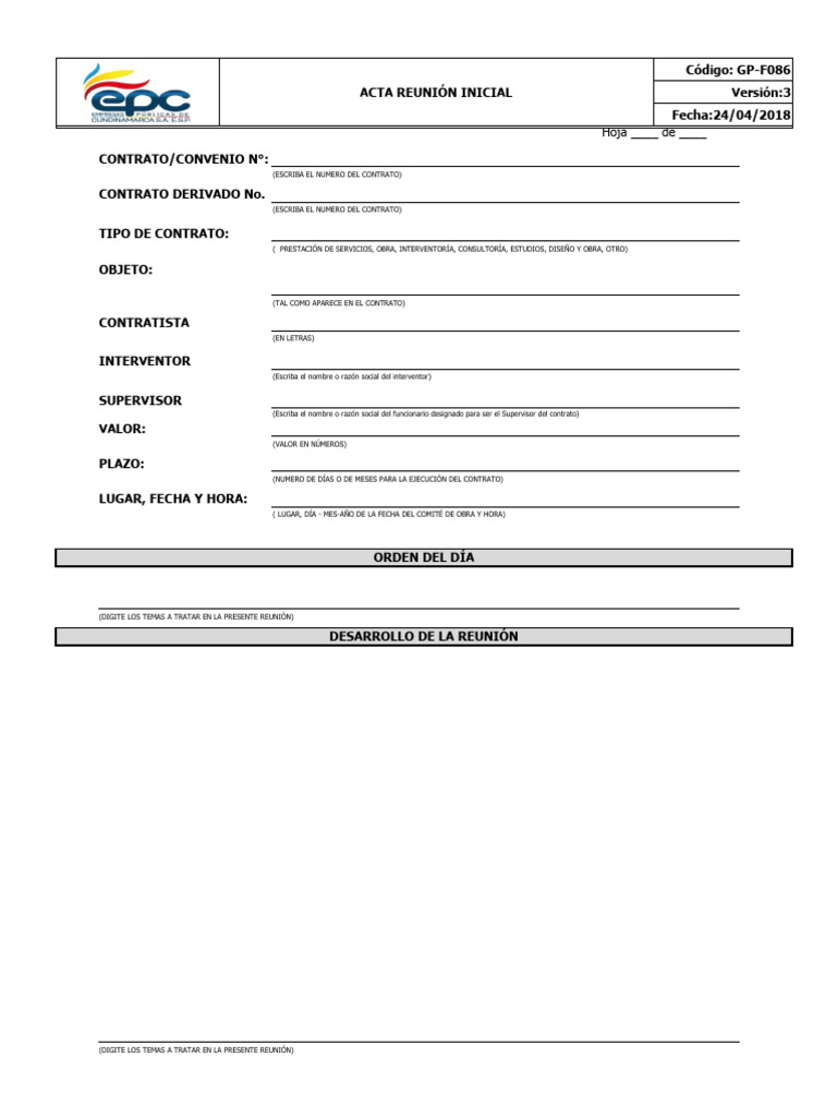 GP-F086 Acta de Reunion Inicial | PDF