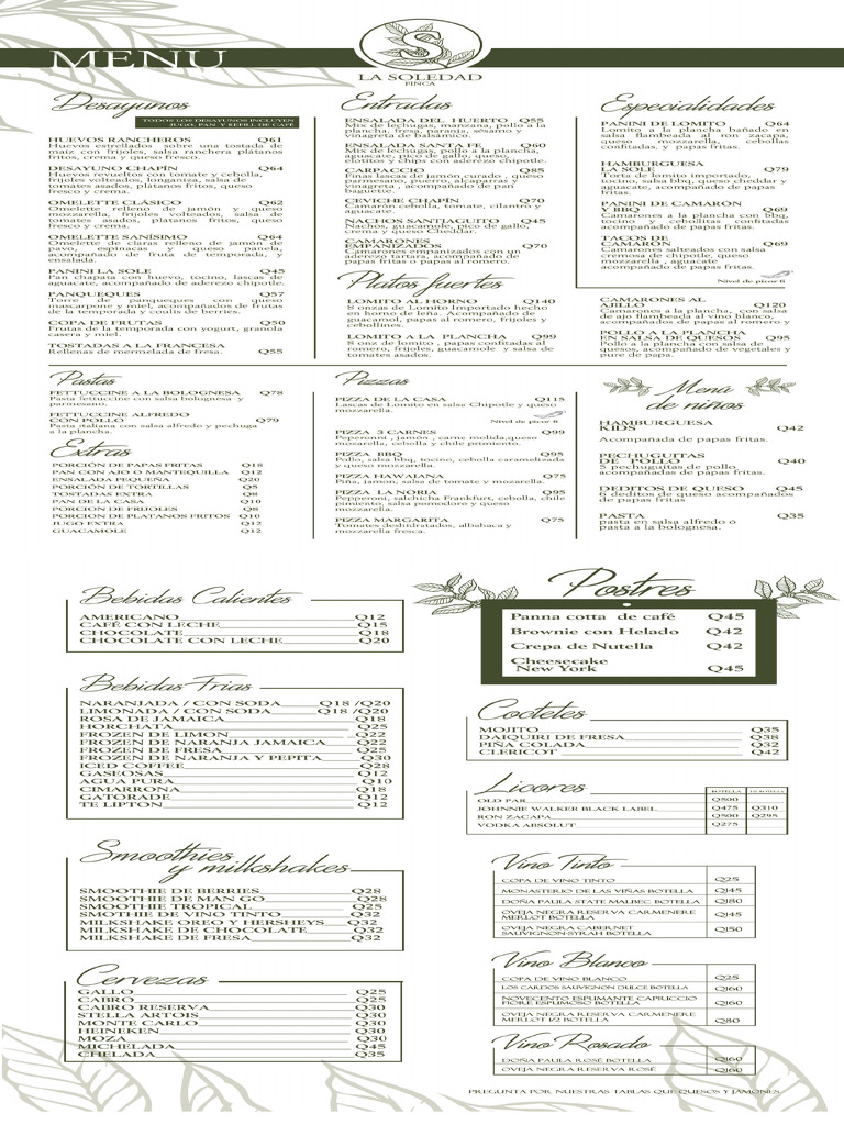 Codigo Menu Restaurante La Soledad | PDF