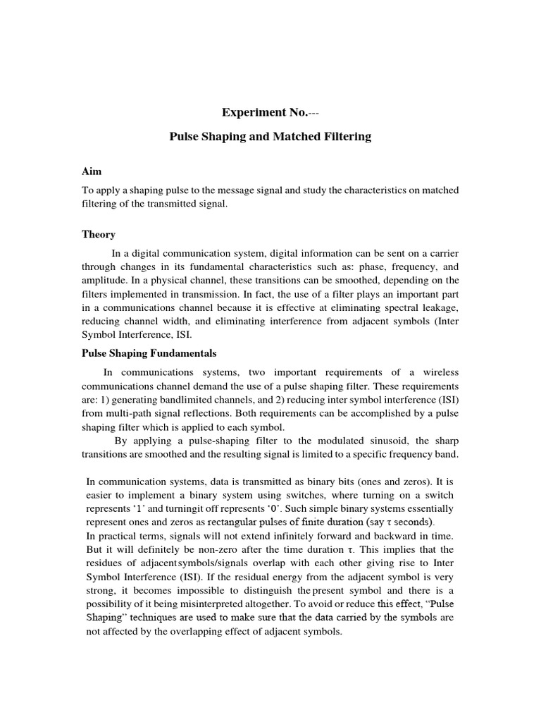 Pulse Shaping and Matched Filtering in MATLAB | PDF | Filter (Signal ...