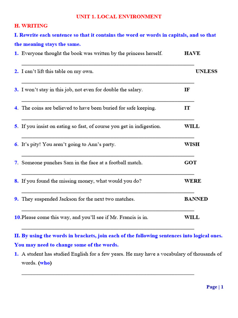 Bài tập Anh 9 theo chuyên đề 8. WRITING E9 (UNIT 1-6) N | PDF