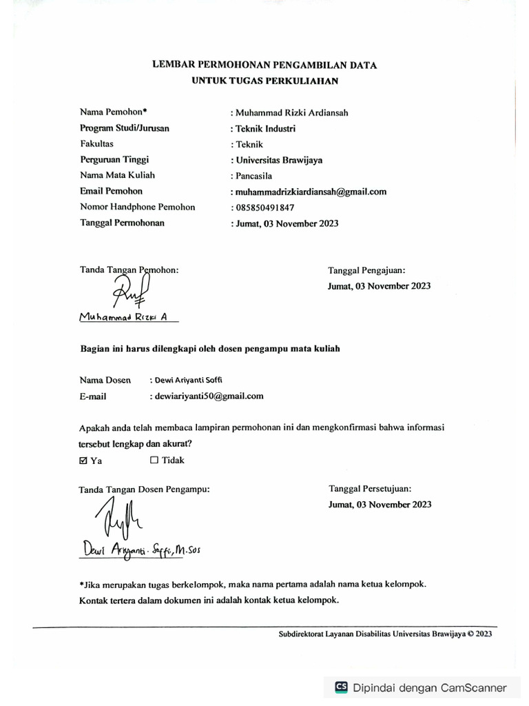 Lembar Permohonan Pengambilan Data Untuk Tugas Perkuliahan | PDF ...