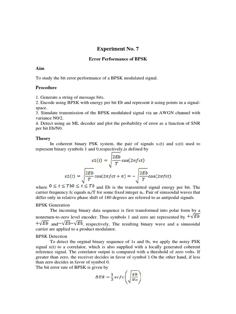 BPSK Bit Error Performance Analysis | PDF | Modulation ...