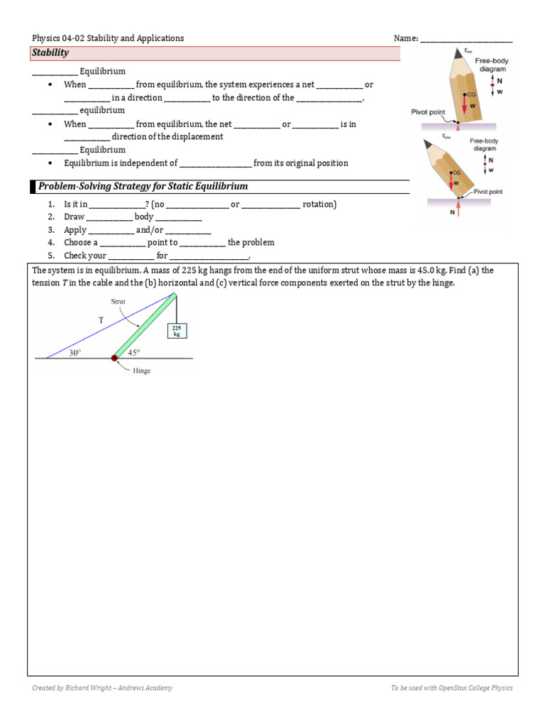 Physics 04-02 Stability and Applications | PDF | Force | Weight