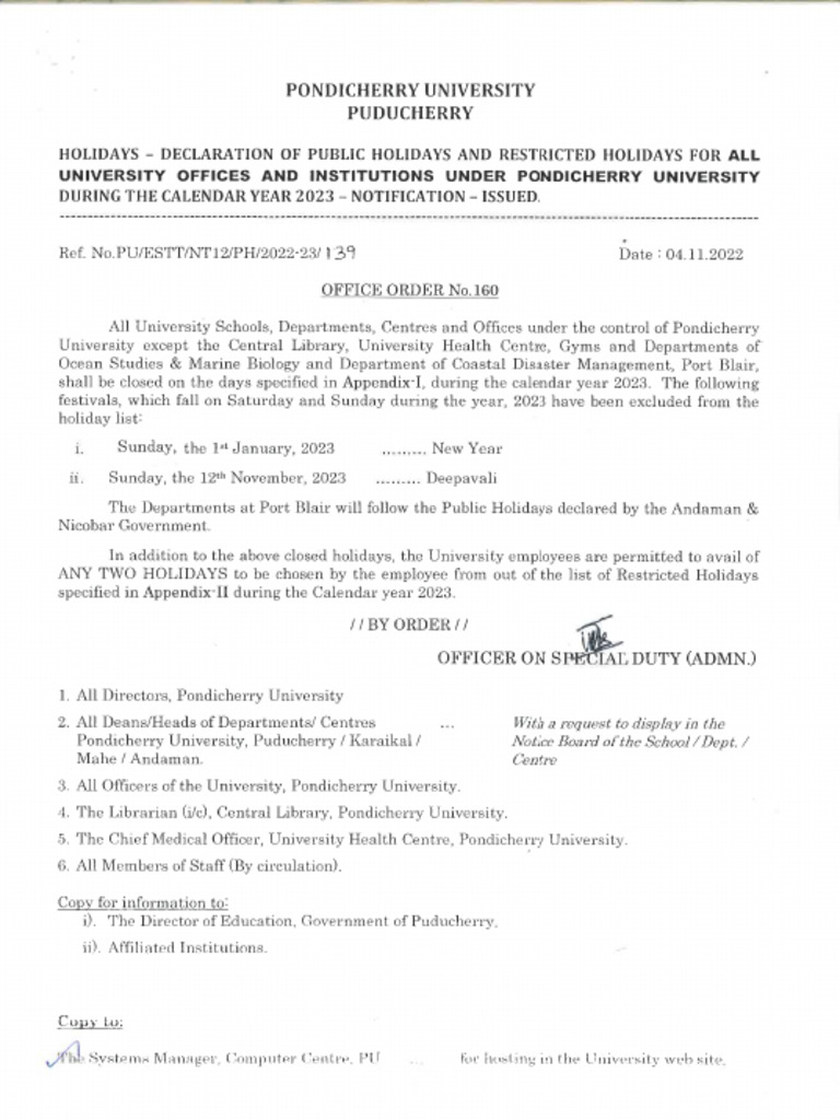 Public and Restricted Holidays 2023 | PDF