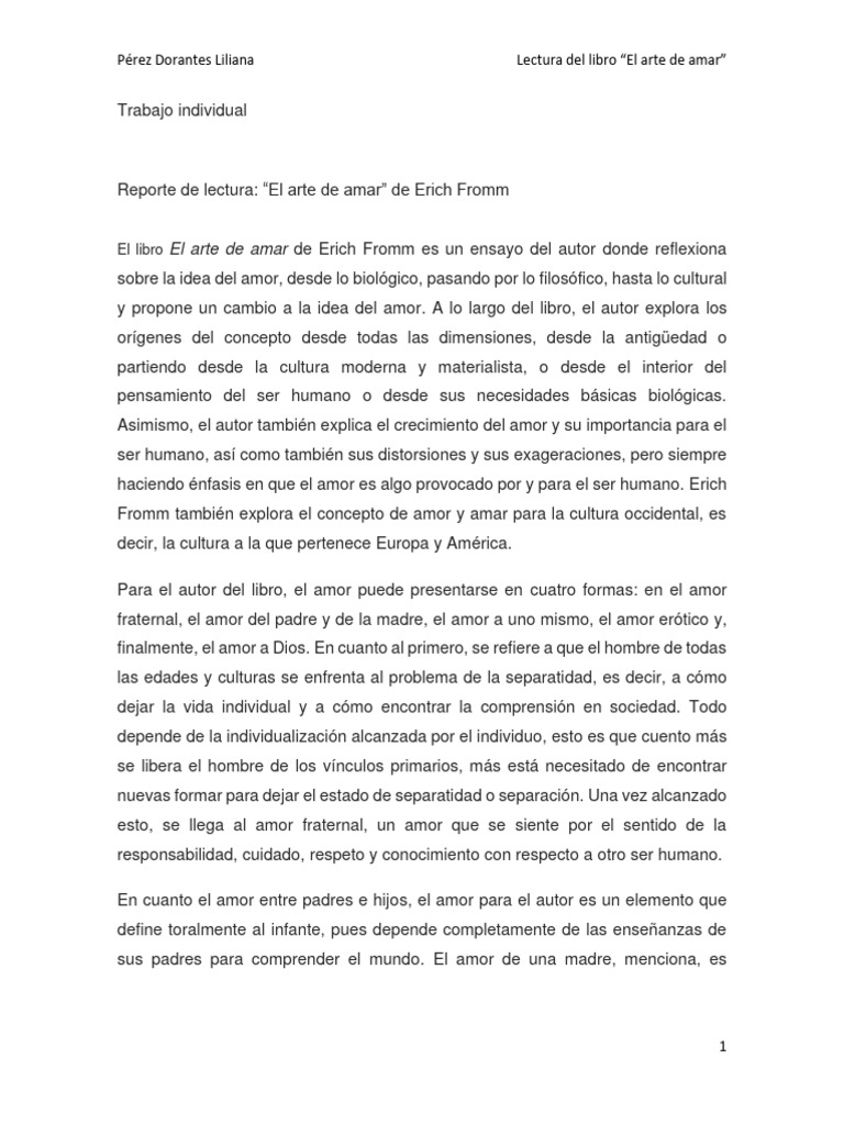 Análisis de "El arte de amar" de Fromm | PDF | Amor | Erich Fromm