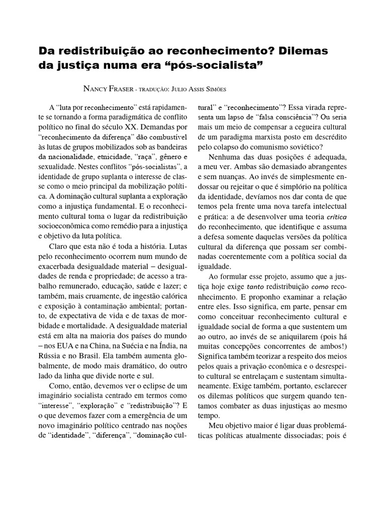 06 - Fraser - Da Redistribuição ao Reconhecimento. Dilemas da Justiça ...
