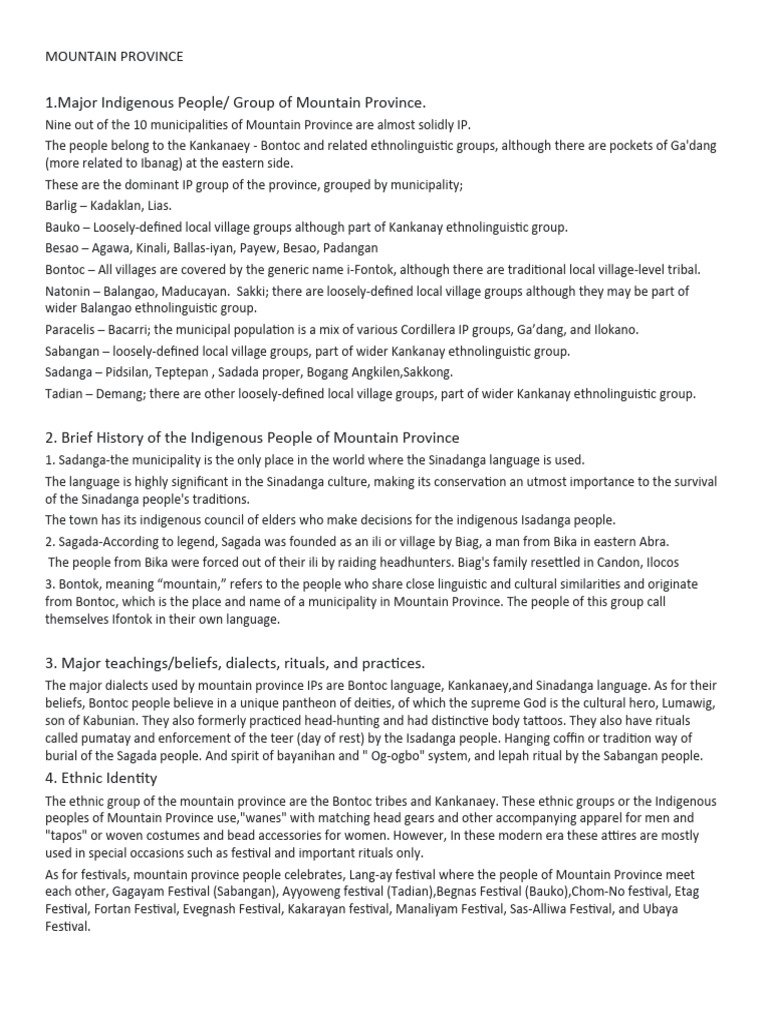 Mountain Province | PDF | Ethnicity | Ethnic Groups