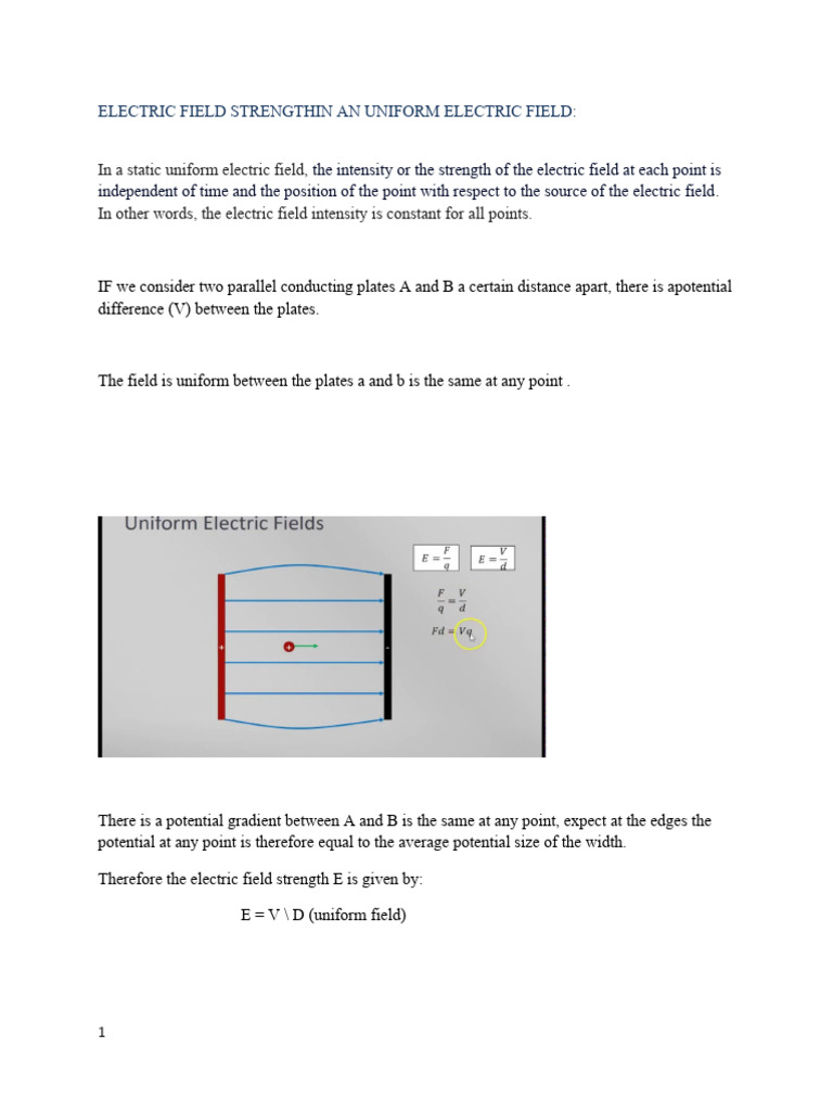 Electric Field Strengthin An Uniform Electric Field | PDF | Electric Field | Electric Charge