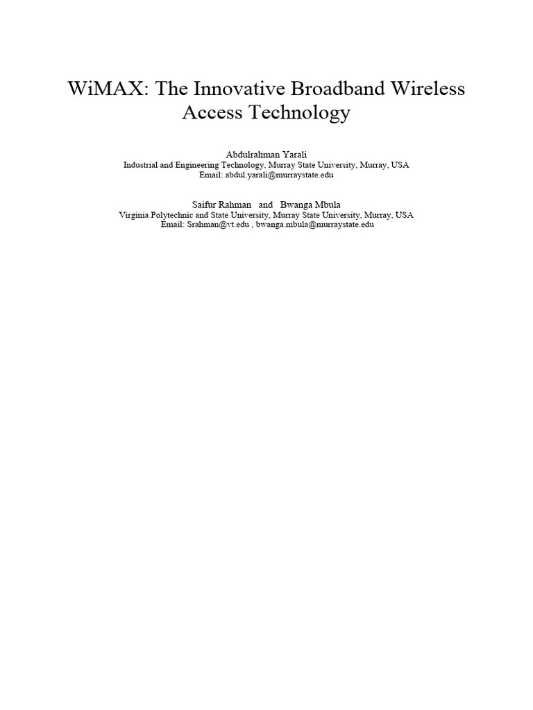 WiMAX The Innovative Broadband Wireless | PDF | High Speed Packet ...
