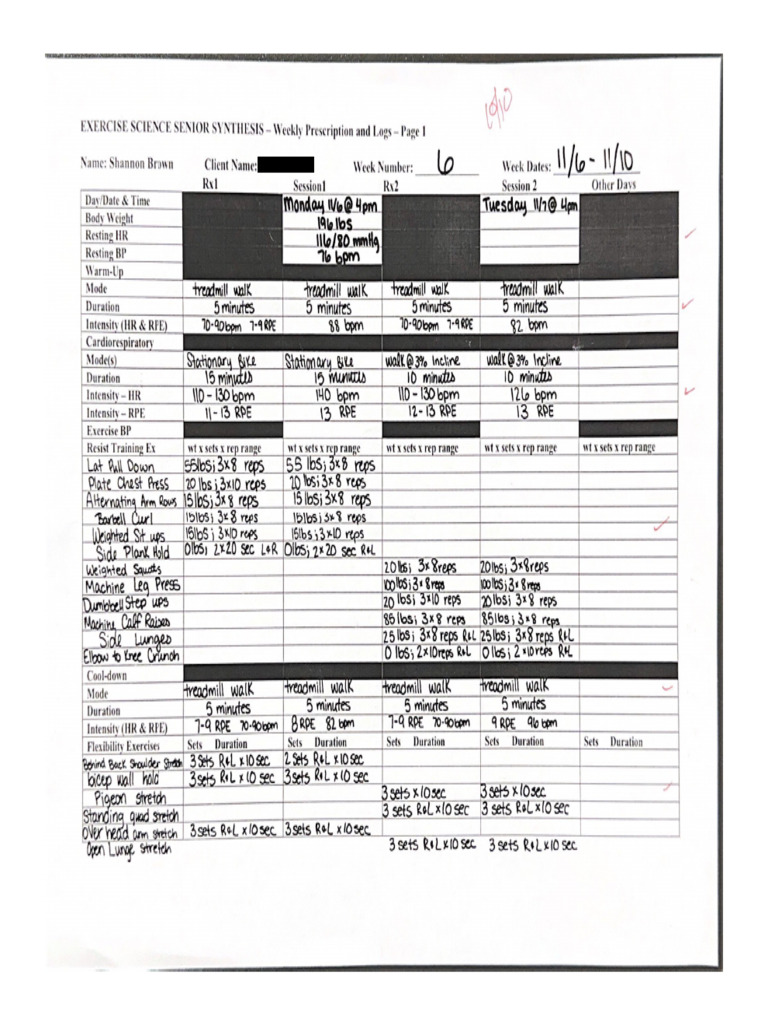 Exercise Science Senior Synthesis - Weekly Prescription and Logs - Page ...