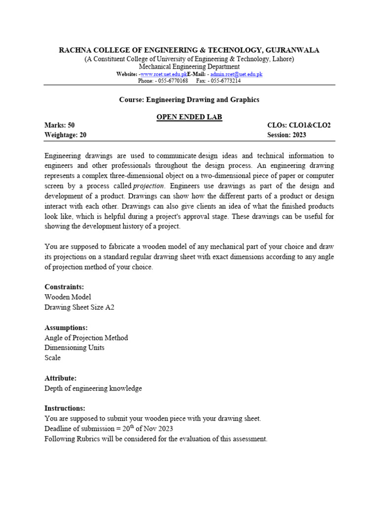 Open Ended Lab 2023 | PDF | Rubric (Academic) | Engineering