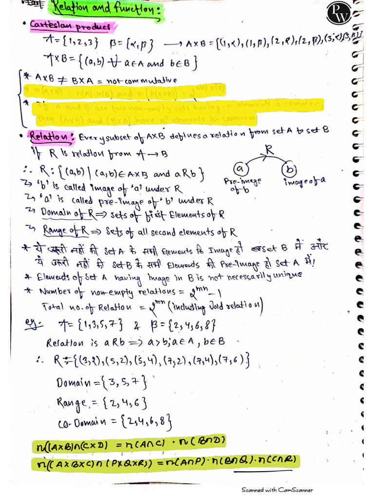 RELATION & Function Hand Written Notes | PDF