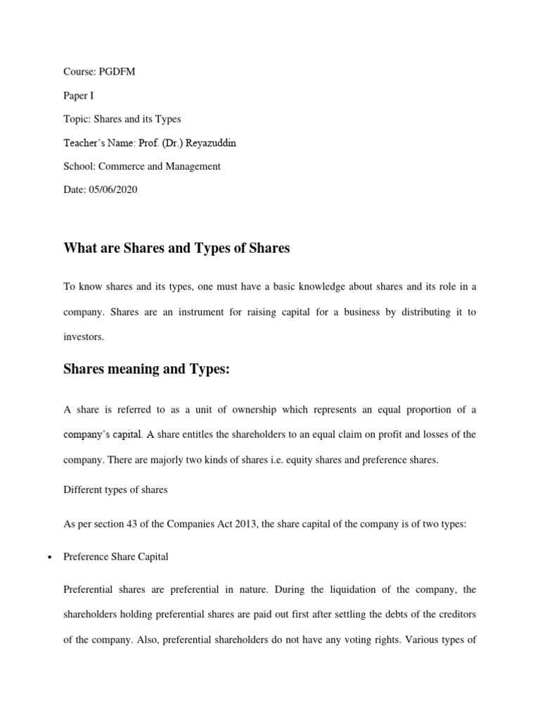 Shares and Its Types | PDF | Preferred Stock | Stocks