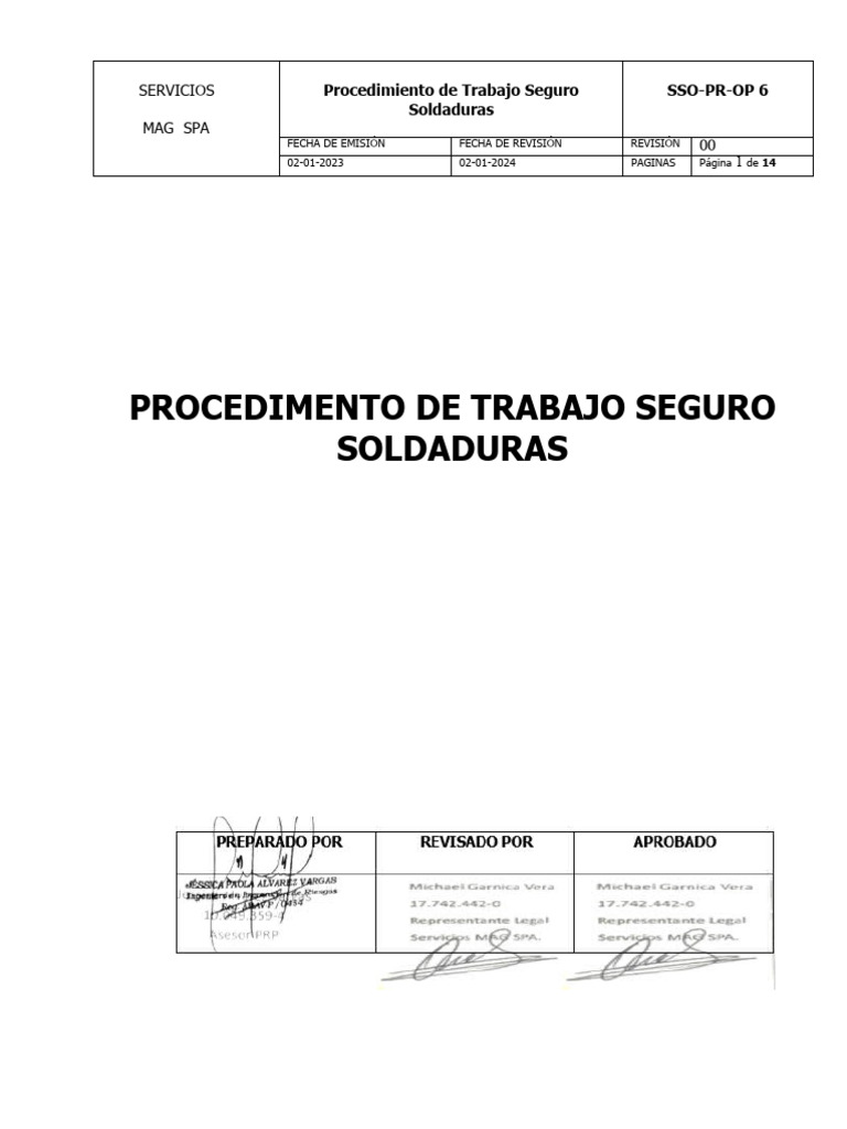 Procedimiento de Trabajo Seguro Soldaduras | Descargar gratis PDF | Soldadura | Construcción