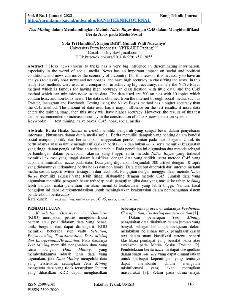Text Mining Dalam Mengidentifikasi Berita Hoax | PDF | Ilmu Sosial ...