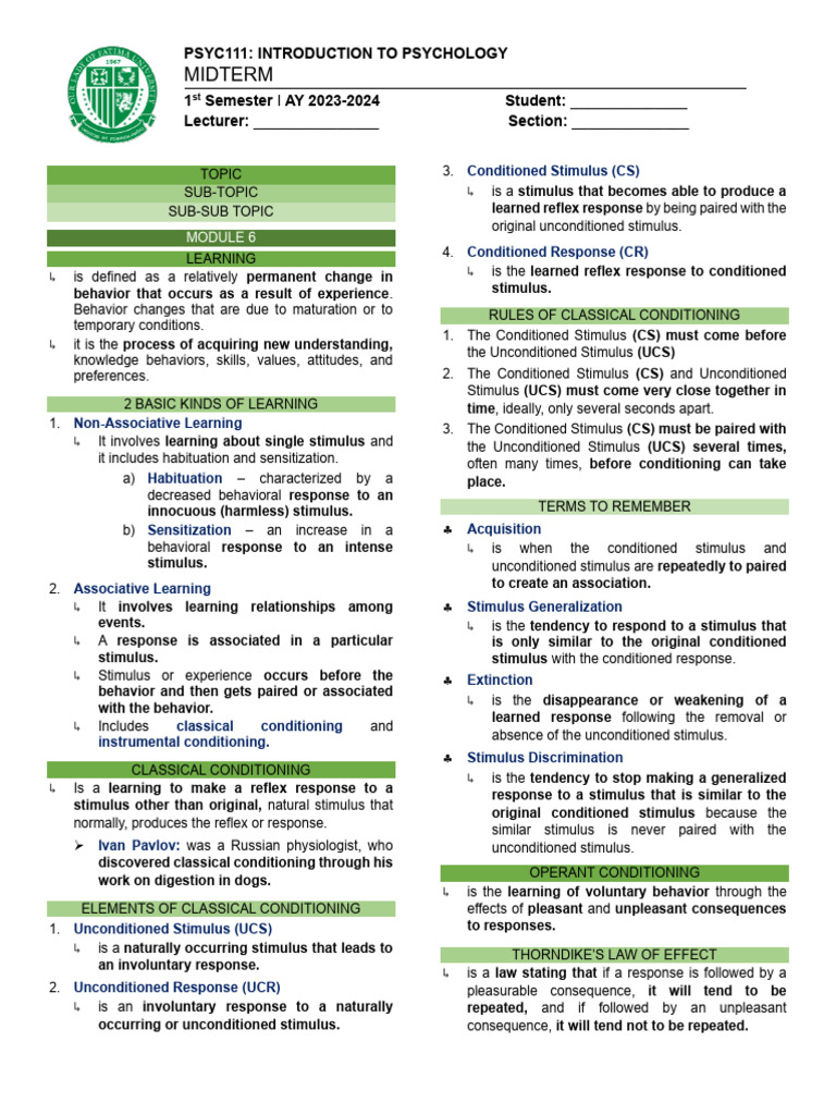 Intro To Psychology | PDF | Classical Conditioning | Memory