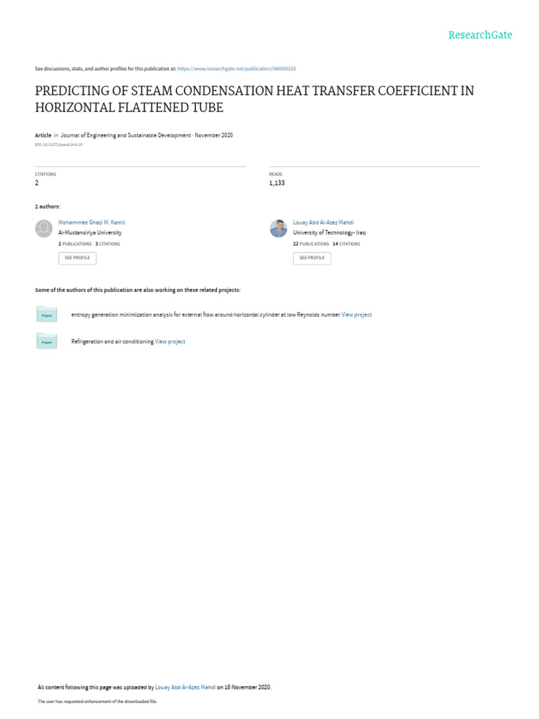 Predicting Of Steam Condensation Heat Transfer Coefficient In Horizontal Flattened Tube Pdf