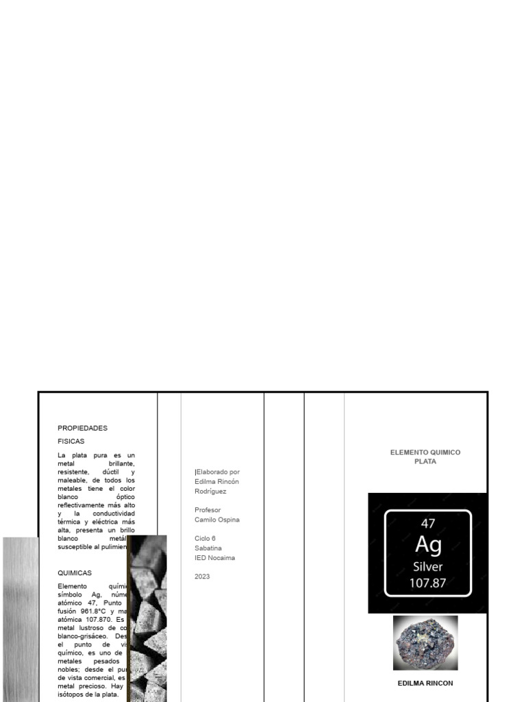 FOLLETO Elemento Quimico Plantilla | PDF | Plata | Rieles