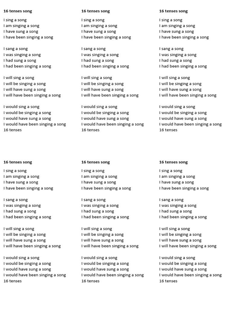 16 Tenses Song | PDF
