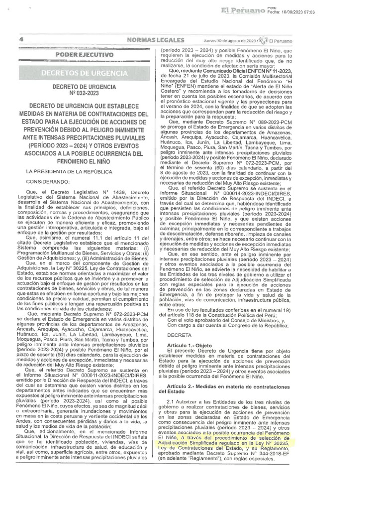 Decreto de Urgencia 032-2023 | PDF