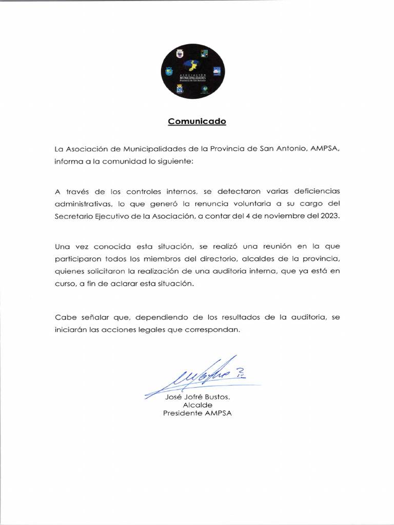 Comunicado AMPSA por caso de malversación de fondos. | PDF