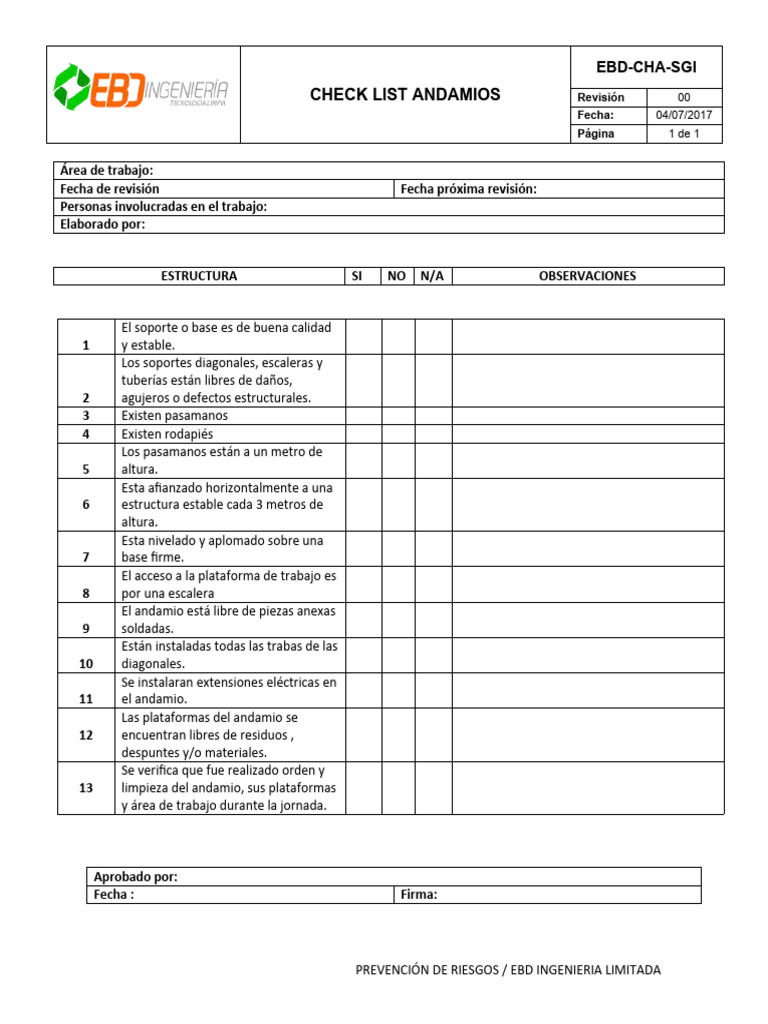 Check List Andamios | PDF