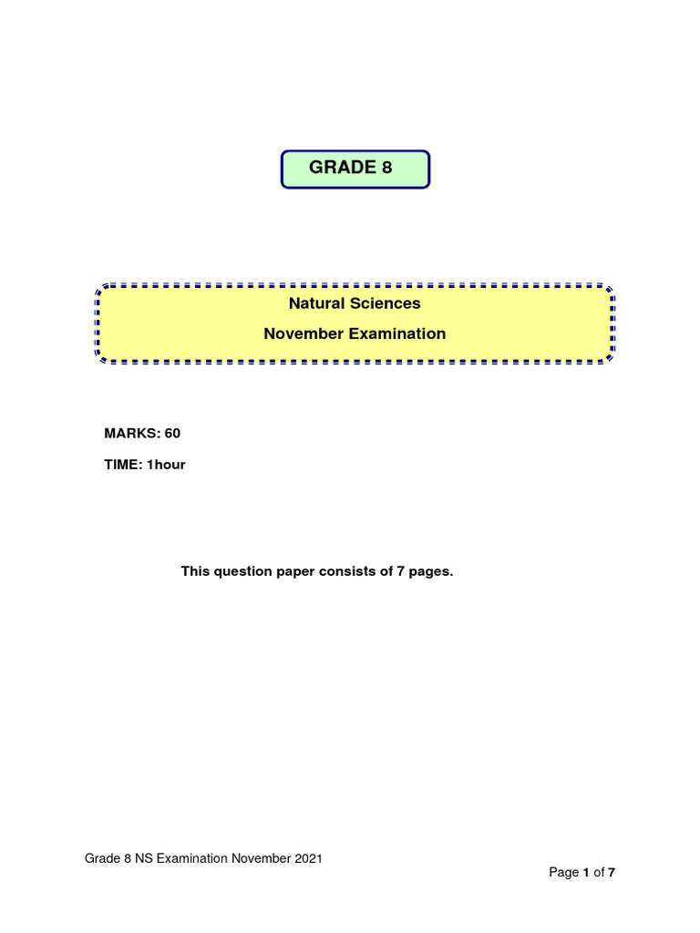 Grade 8 Natural Science November Exam | PDF | Planets | Solar System