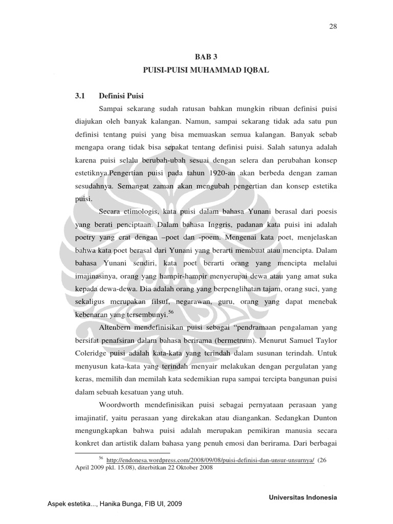 Bab 3 Puisi-Puisi Muhammad Iqbal: Aspek Estetika..., Hanika Bunga, FIB UI, 2009 | PDF | Puisi ...