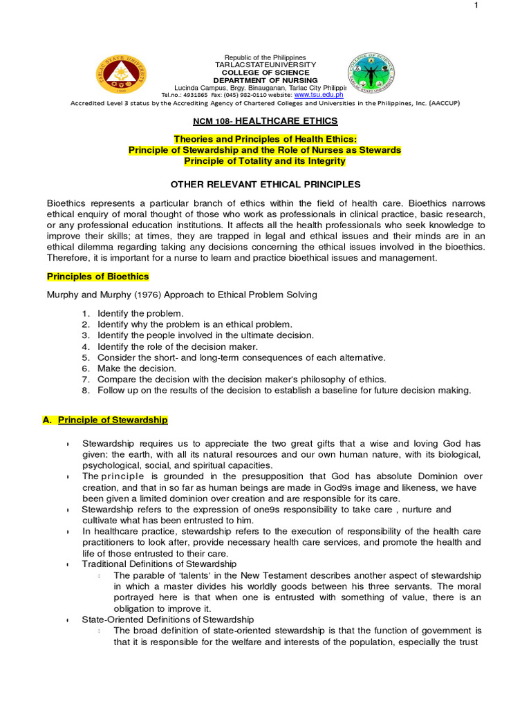 Healthcare Ethics and Stewardship Principles | PDF | Organ Donation ...